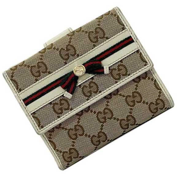 Gucci | Bags | Gucci Double Wallet Beige White Sherry 256997 Canvas ...